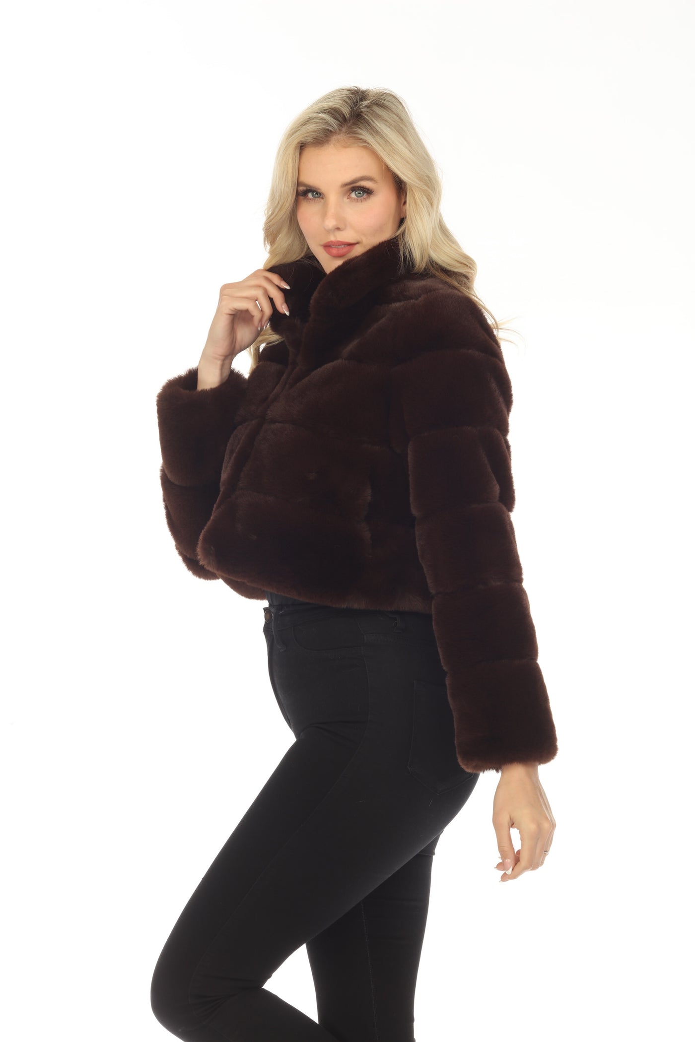 Belle Fare Premium The Devon Short Faux Rex Fur Bomber Jacket Coat FX1 ...