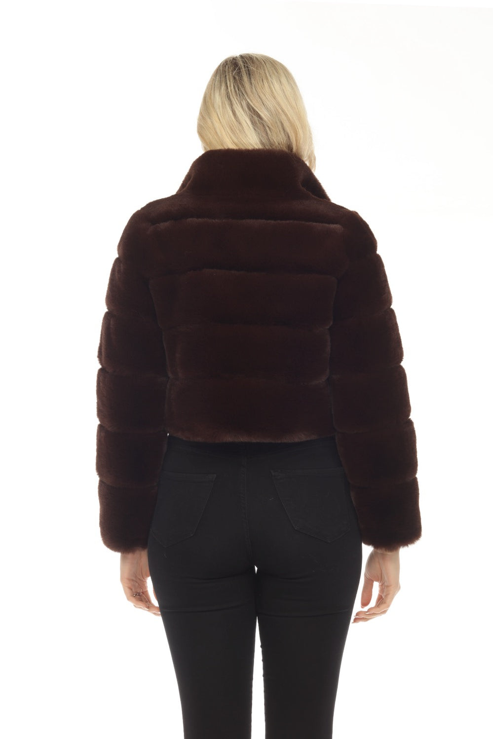 Belle Fare Premium The Devon Short Faux Rex Fur Bomber Jacket Coat FX1 ...
