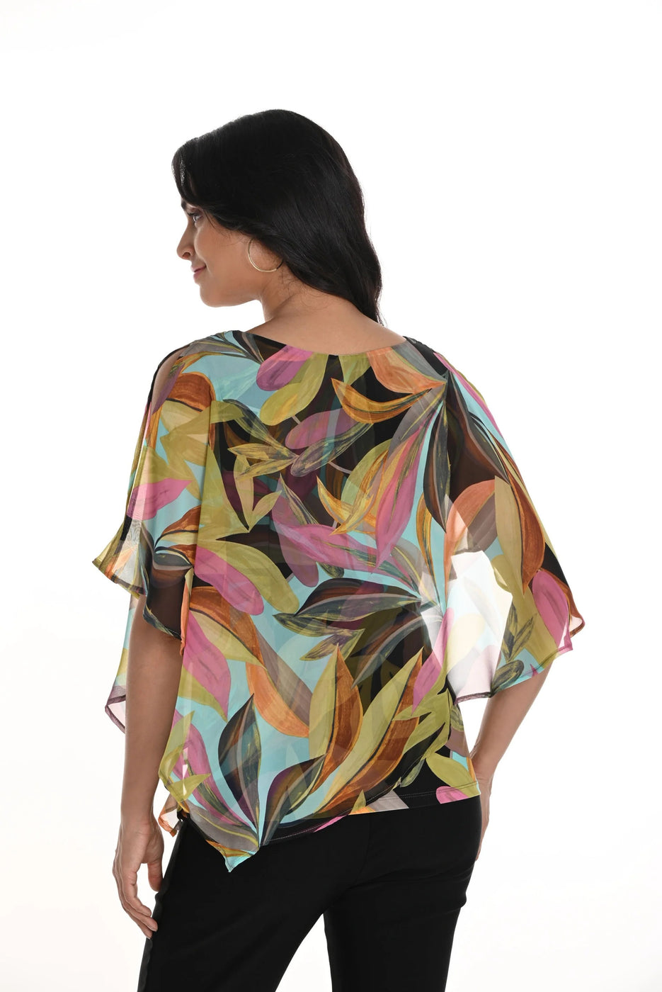 Buy Frank Lyman Aqua/Pink Floral Sheer Overlay Top 256238 — AfterRetail