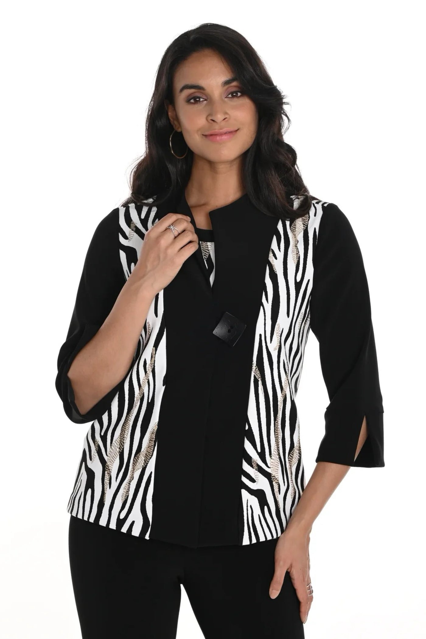 Buy Frank Lyman Black/Off-White Zebra Print 3/4 Sleeves Jacket 256415 ...