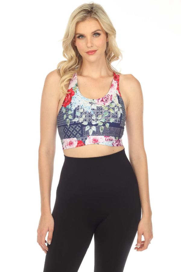 Johnny Was Bee Active Rose Patch Cross Hem Sports Bra Boho Chic A7923 ...