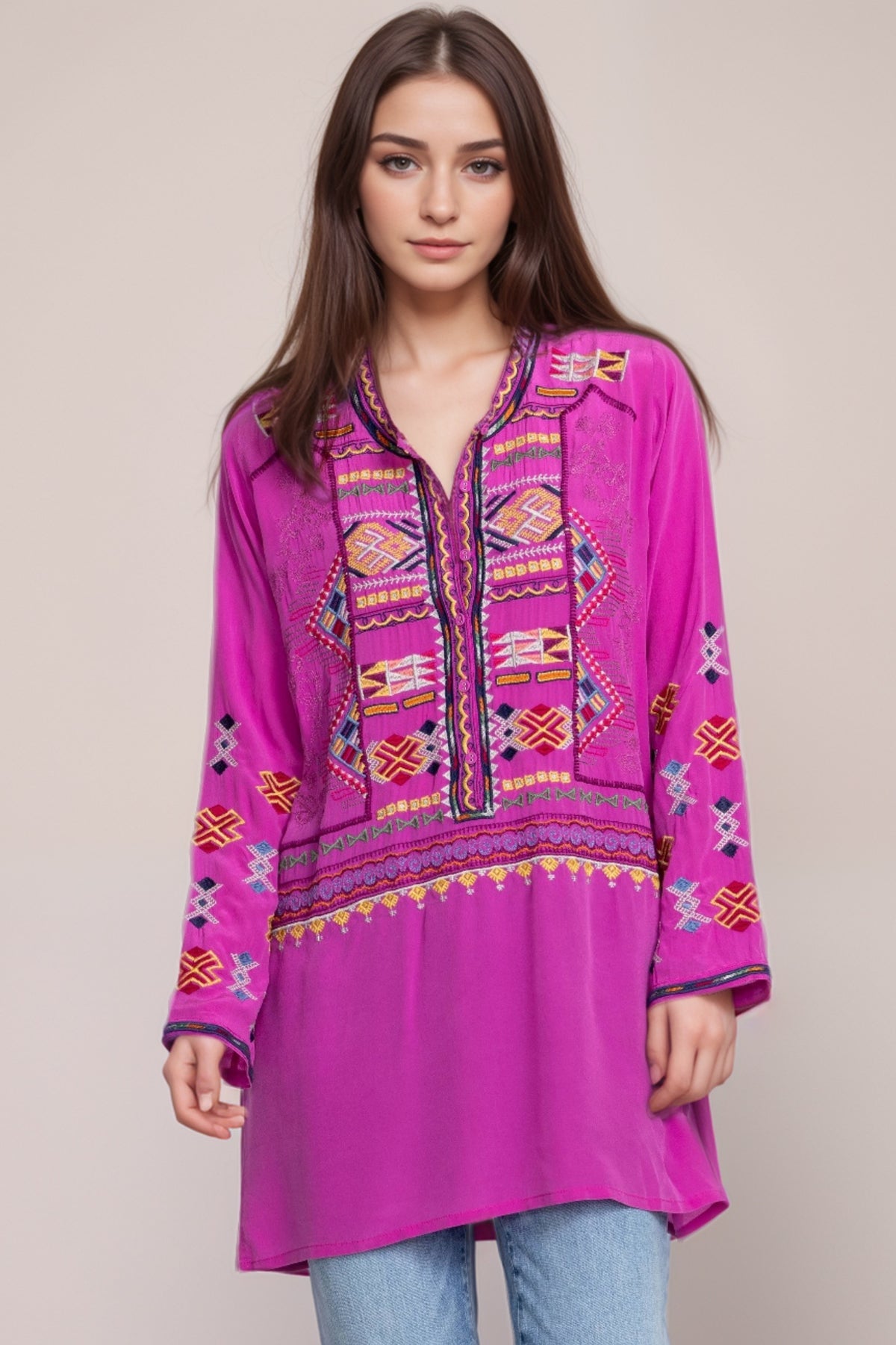 Women's Miraz Embroidered Silk Tunic Top | Johnny Was Biya — AfterRetail