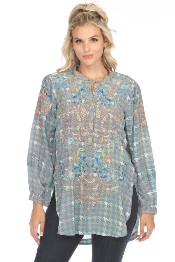 Biya Houndstooth Embroidered Tunic Blouse | Johnny Was — AfterRetail