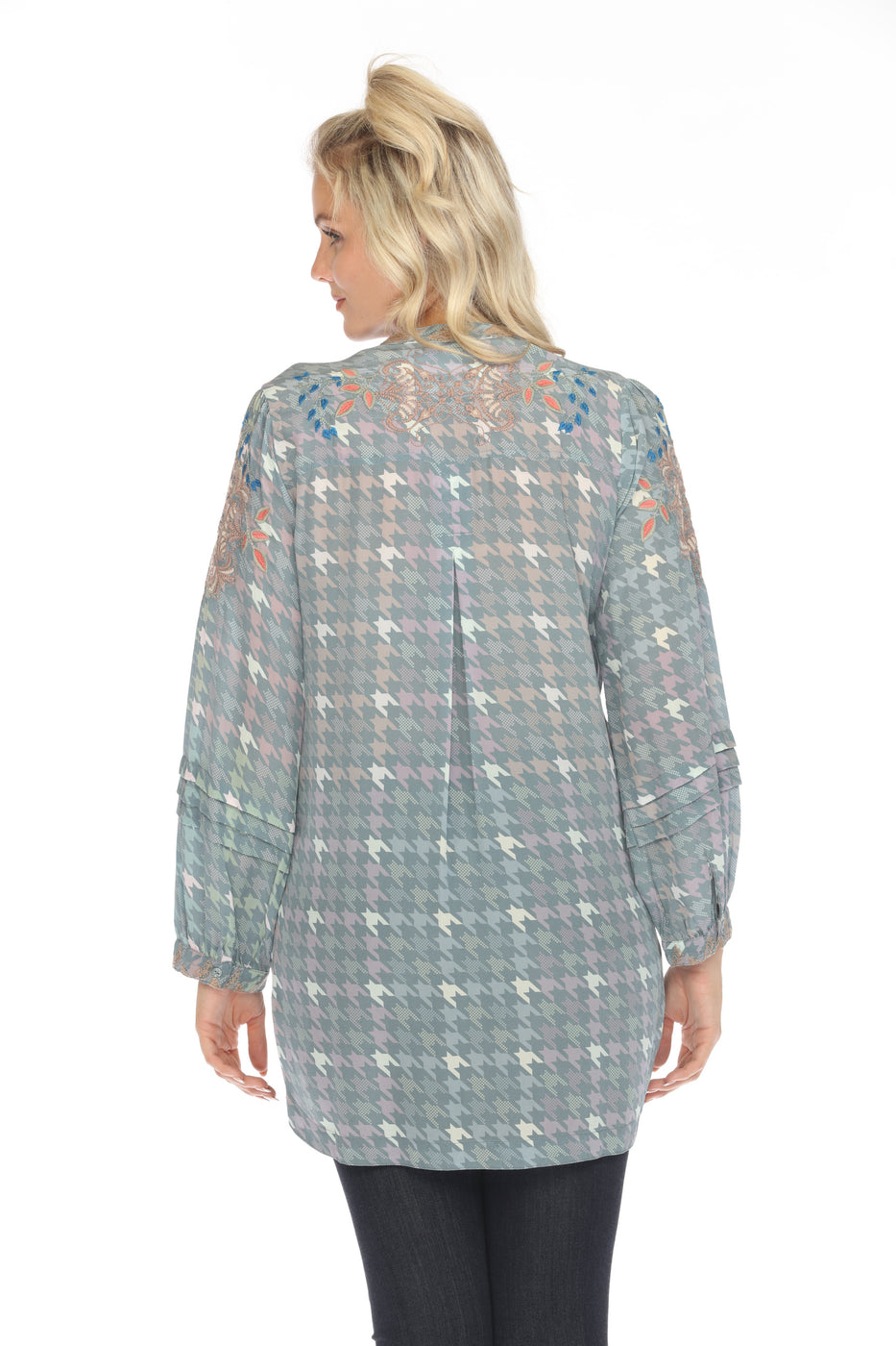 Biya Houndstooth Embroidered Tunic Blouse | Johnny Was — AfterRetail