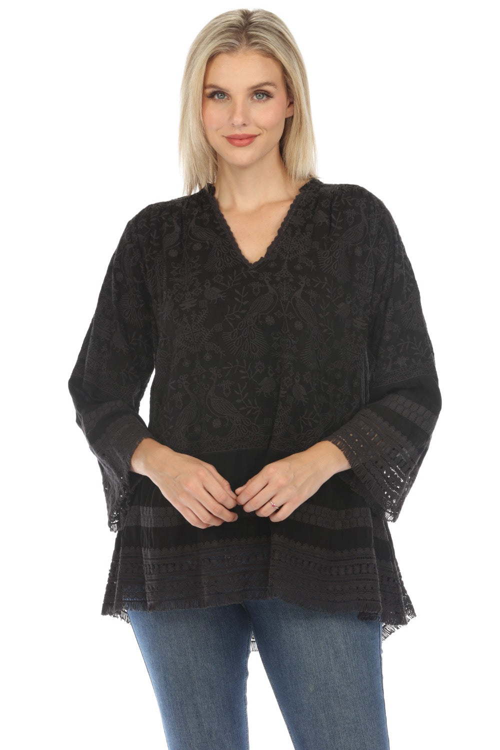 Peacock Island Embroidered Fringe Tunic | Johnny Was — AfterRetail