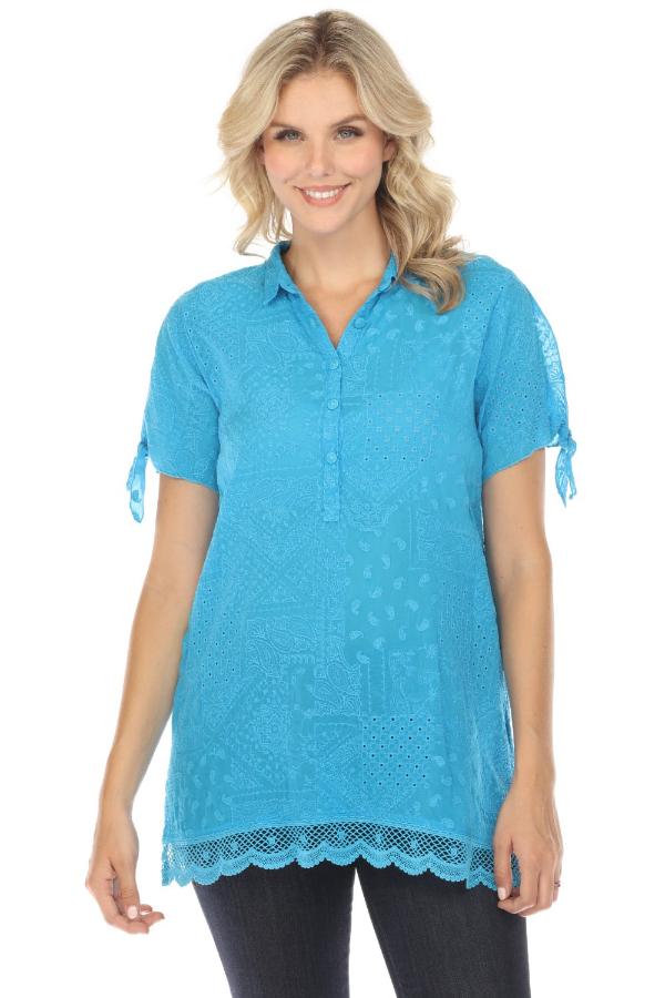 Harmonee Rahwa Embroidered Tunic Top with Paisley Design | Johnny Was ...