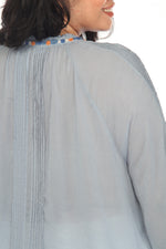 Johnny Was Blue Leona Embroidered 3/4 Sleeve Tunic Top Plus Size C2612 — AfterRetail