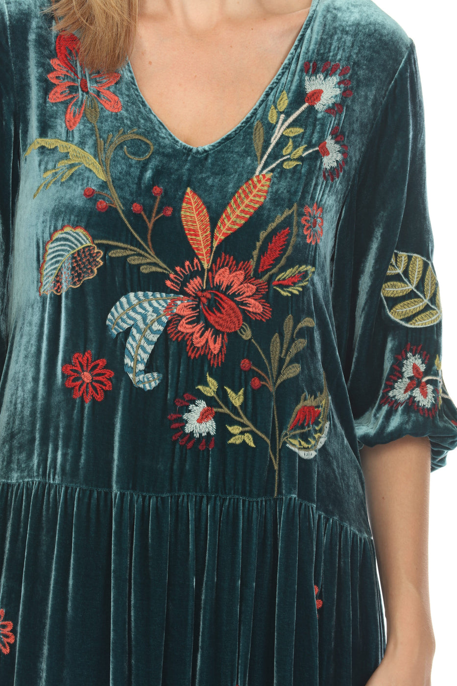 Isabella Velvet Embroidered Tiered Maxi Dress | Johnny Was — AfterRetail