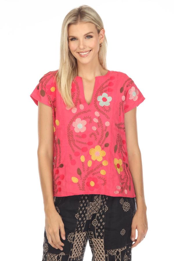 Johnny Was JWLA Joni Easy Paneled V-Neck Floral Embroidered Top Boho C ...