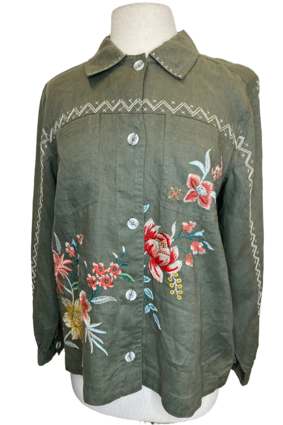 Johnny Was JWLA Relaxed Linen Embroidered Jacket J41124 — AfterRetail