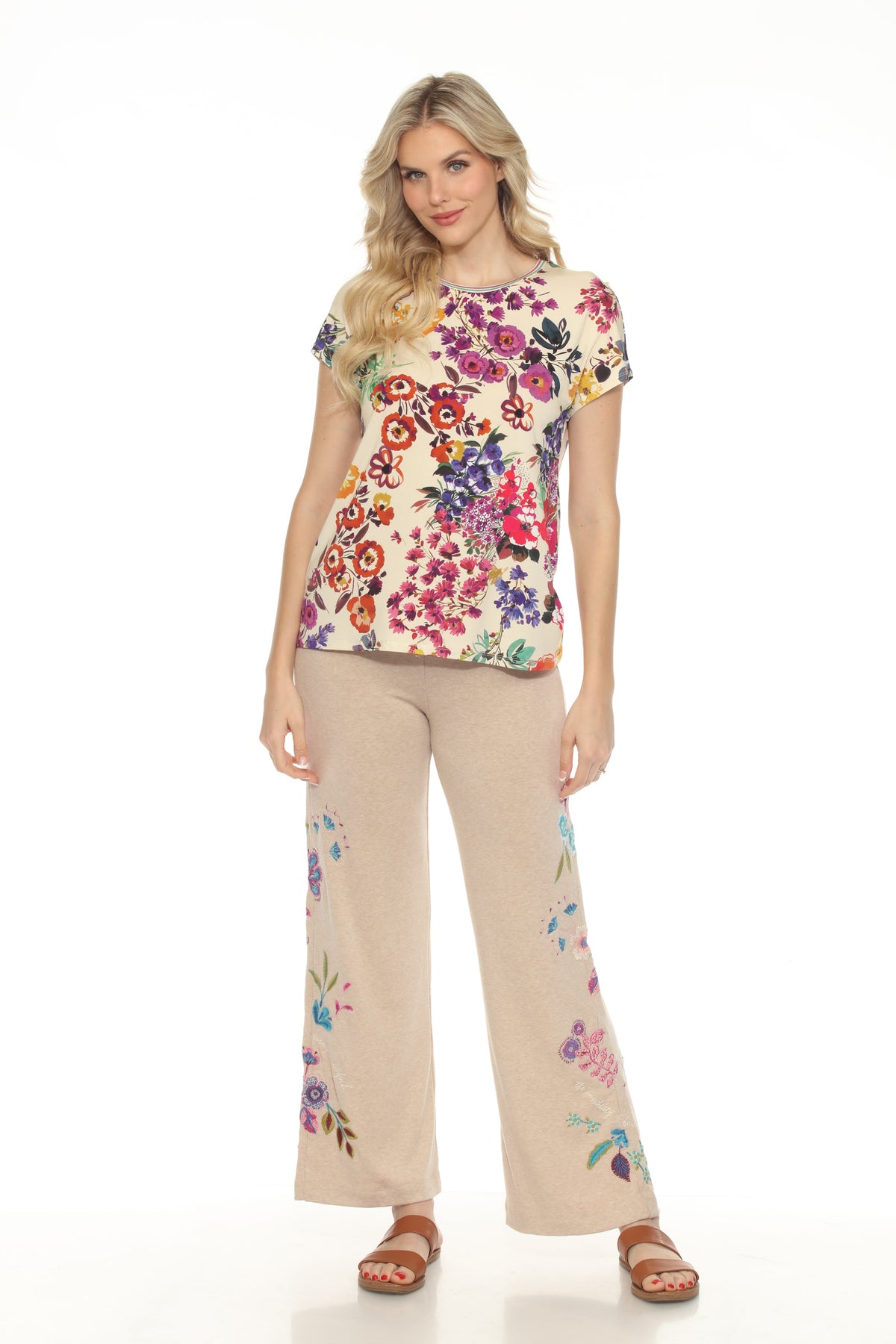 Cozy Wide Leg Pants with Floral Embroidery | Johnny Was — AfterRetail