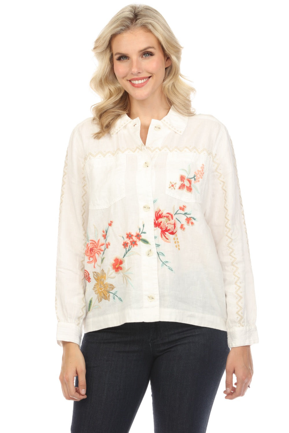 Johnny Was JWLA Relaxed Linen Embroidered Jacket J41124 — AfterRetail