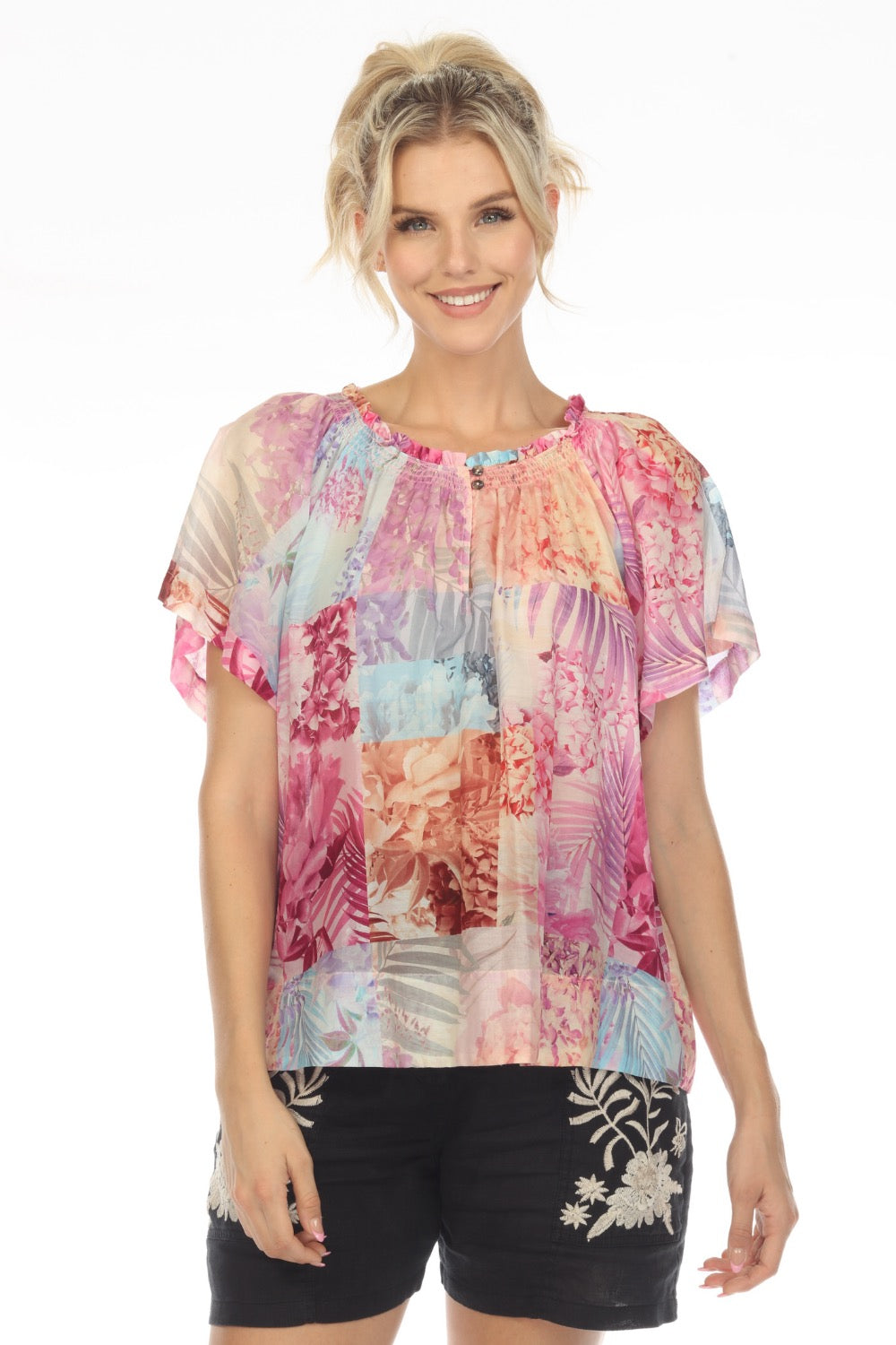 Floral Peasant Blouse Cotton Silk Blend | Johnny Was — AfterRetail