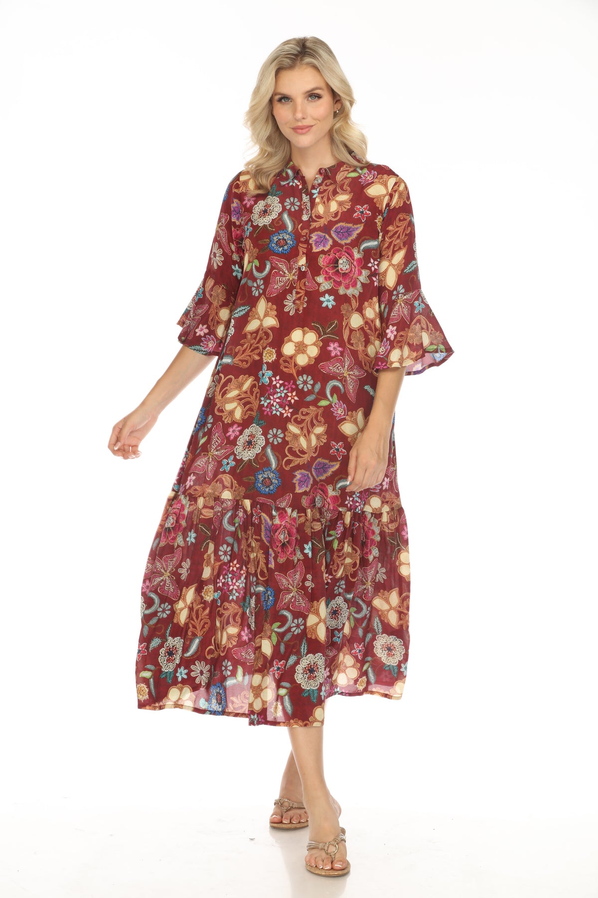 Nash Floral Silk Midi Dress in Multi | Johnny Was — AfterRetail