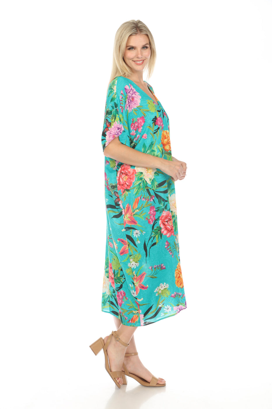 Peacock Goza Pleated Floral Cover Up Dress | Johnny Was — AfterRetail