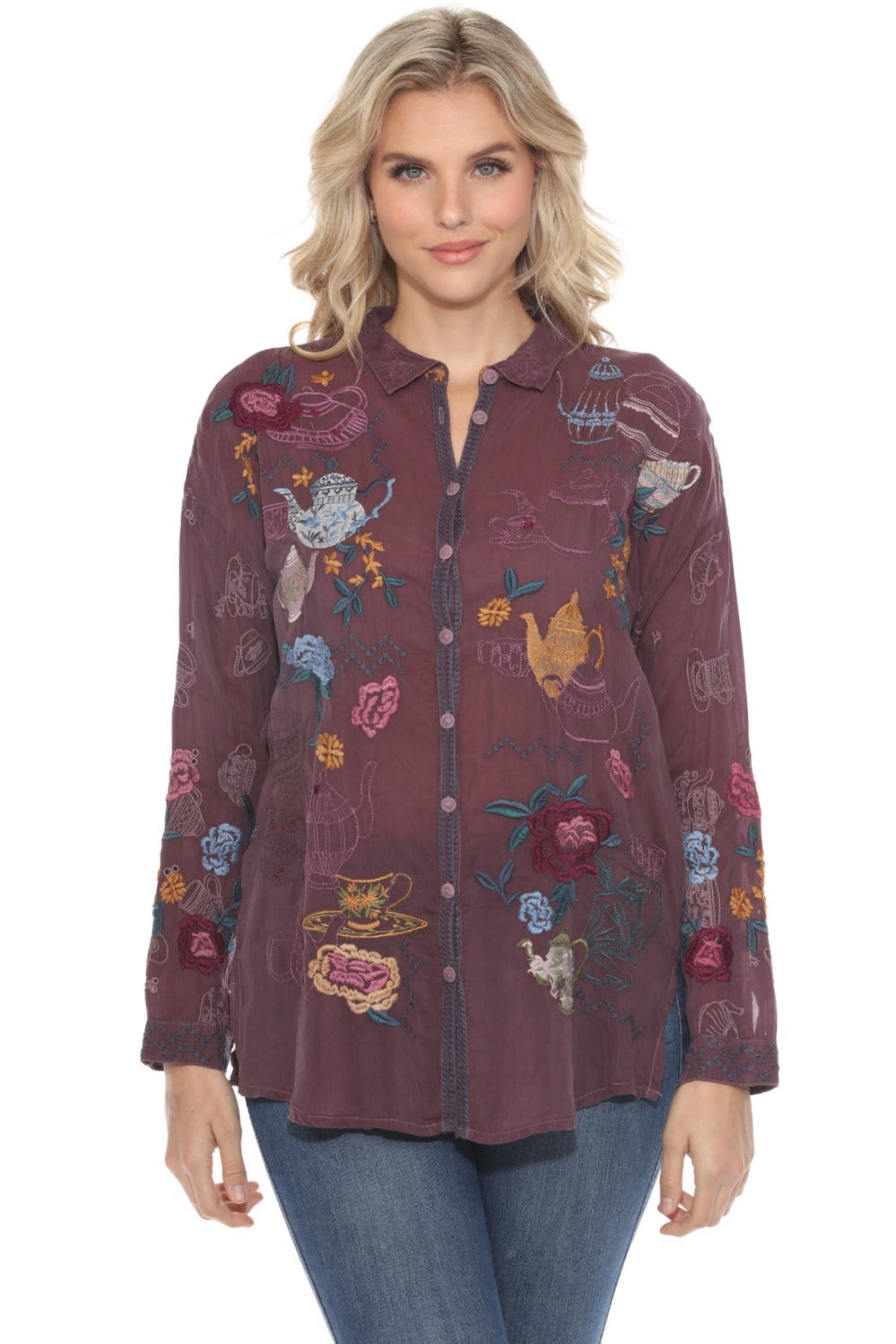 Women's Tea Time Embroidered Blouse C28323-O | Johnny Was — AfterRetail