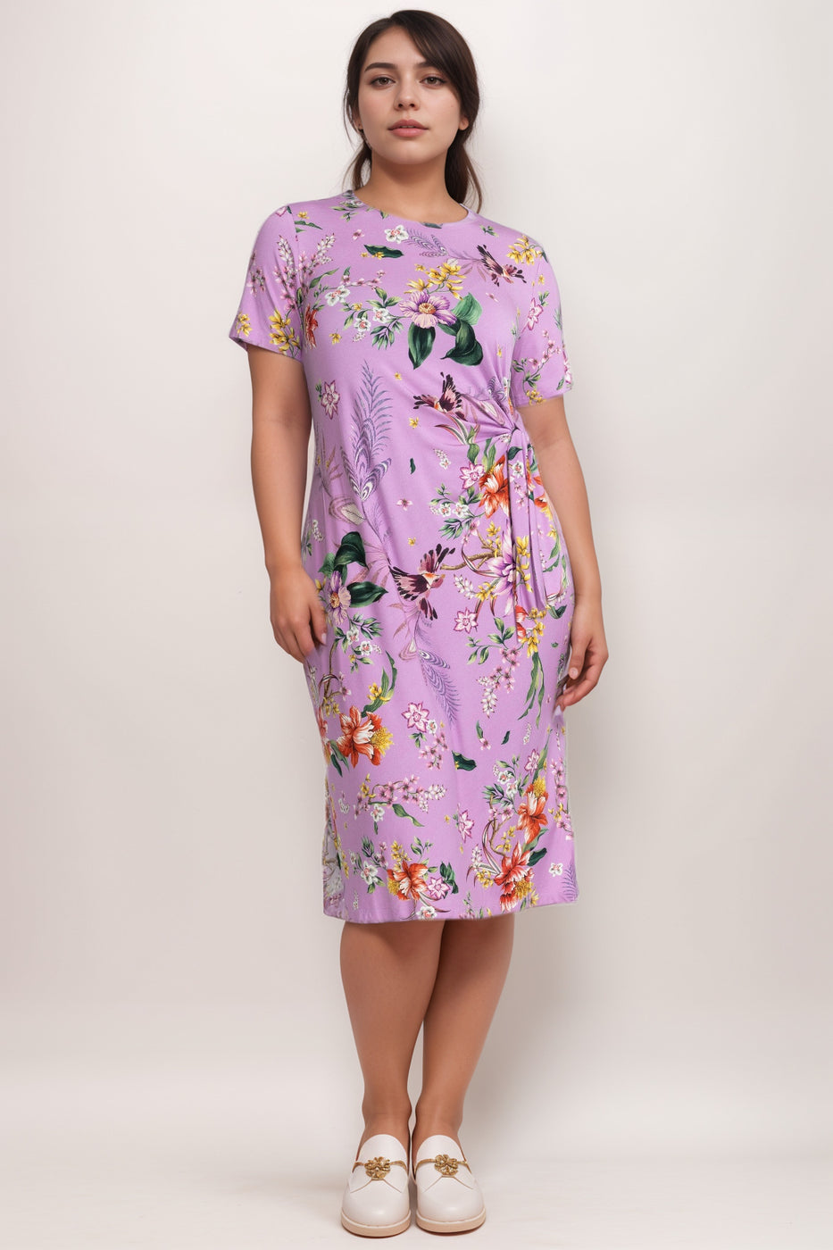 Johnny Was The Janie Favorite Side Tie Knit Dress – Purple Floral Midi ...
