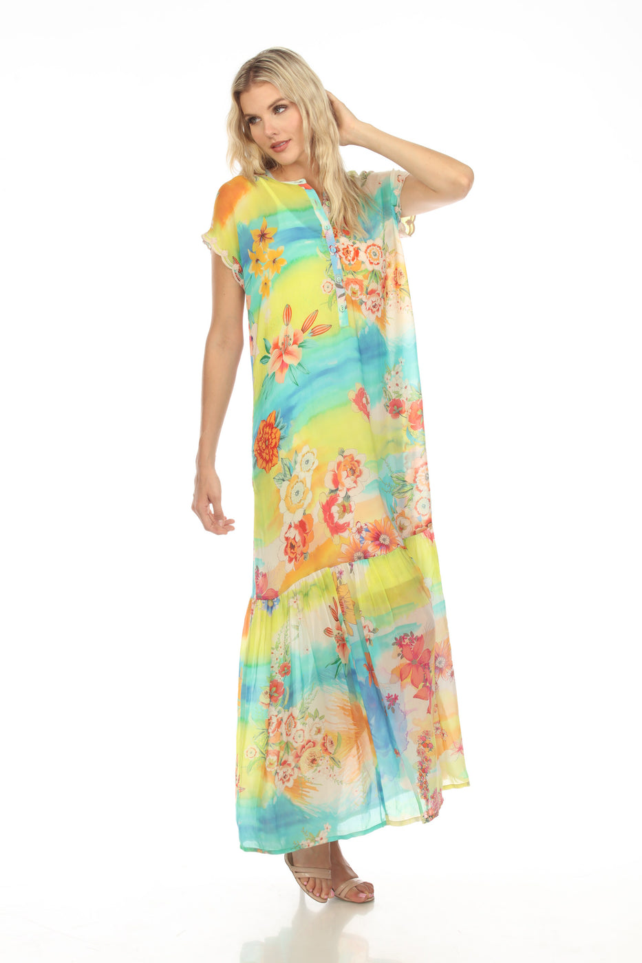 Johnny Was Tie Dye Alba Cap Sleeve Maxi Dress C37223A4 — AfterRetail