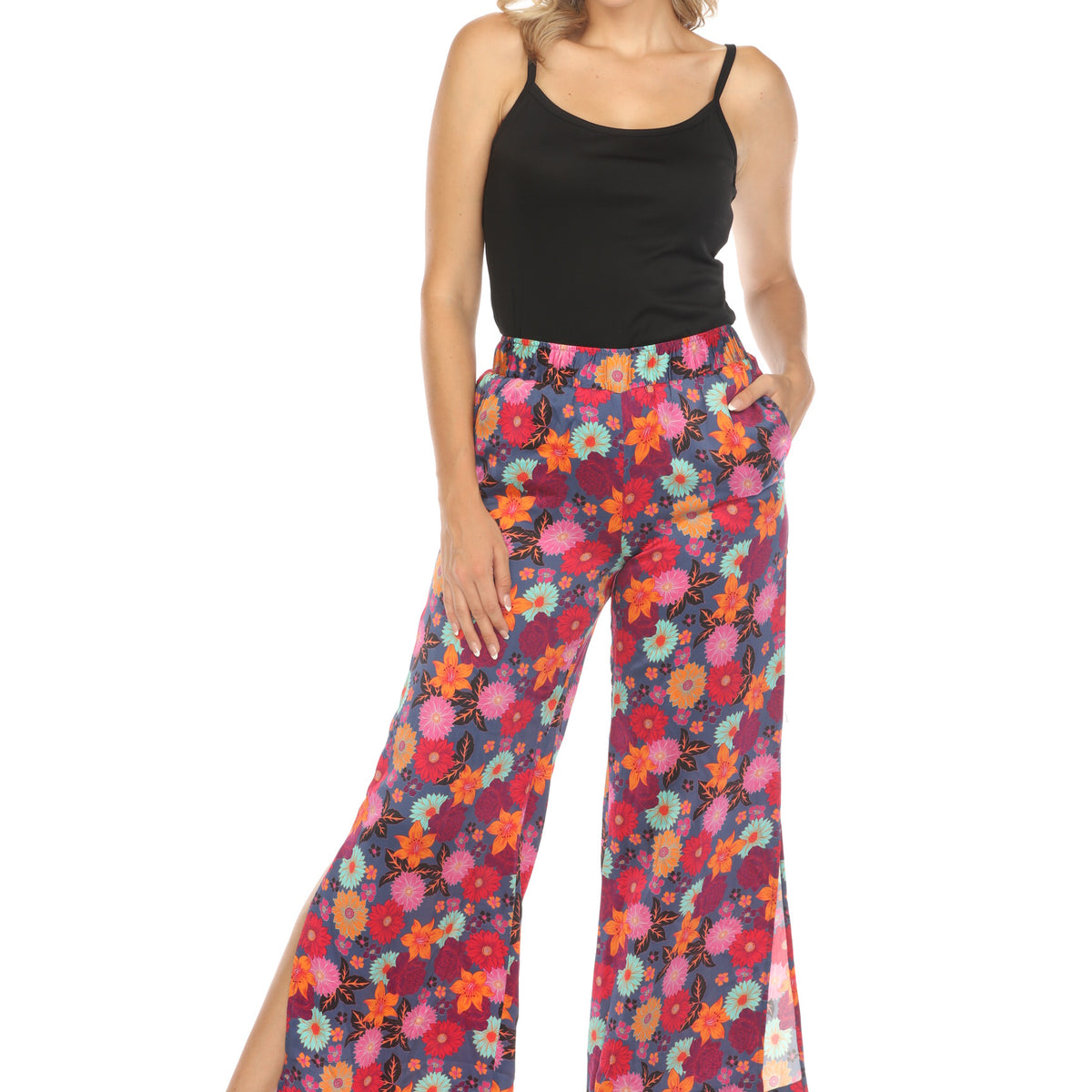 Johnny Was Workshop Floral Silk Side Slit Wide Leg Pants W69823 ...