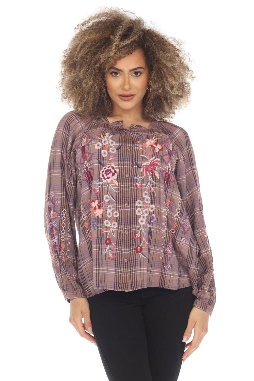 Women's Plaid Curacao Raglan Poet Shirt | Johnny Was — AfterRetail