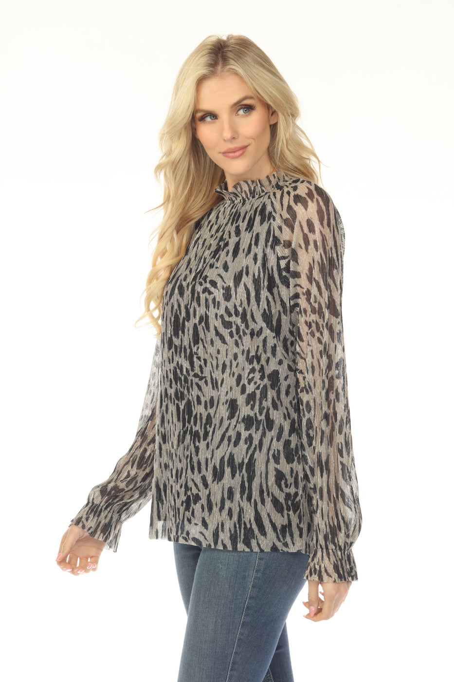 Buy Joseph Ribkoff Animal Print Pleated Metallic Mesh Blouse 254140 ...
