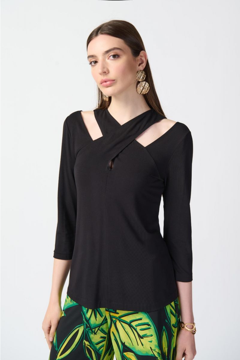 Women's Cutout Detail Crossover Neck Fitted Top | After Retail ...