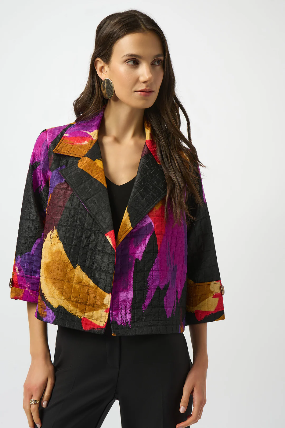 Joseph Ribkoff Black/Multi Textured Abstract Print Boxy Jacket 253271 ...