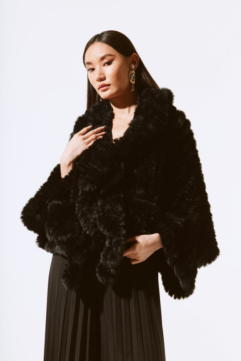 Joseph Ribkoff Black Oversized Faux Fur Cape Cover-Up 243758 — AfterRetail