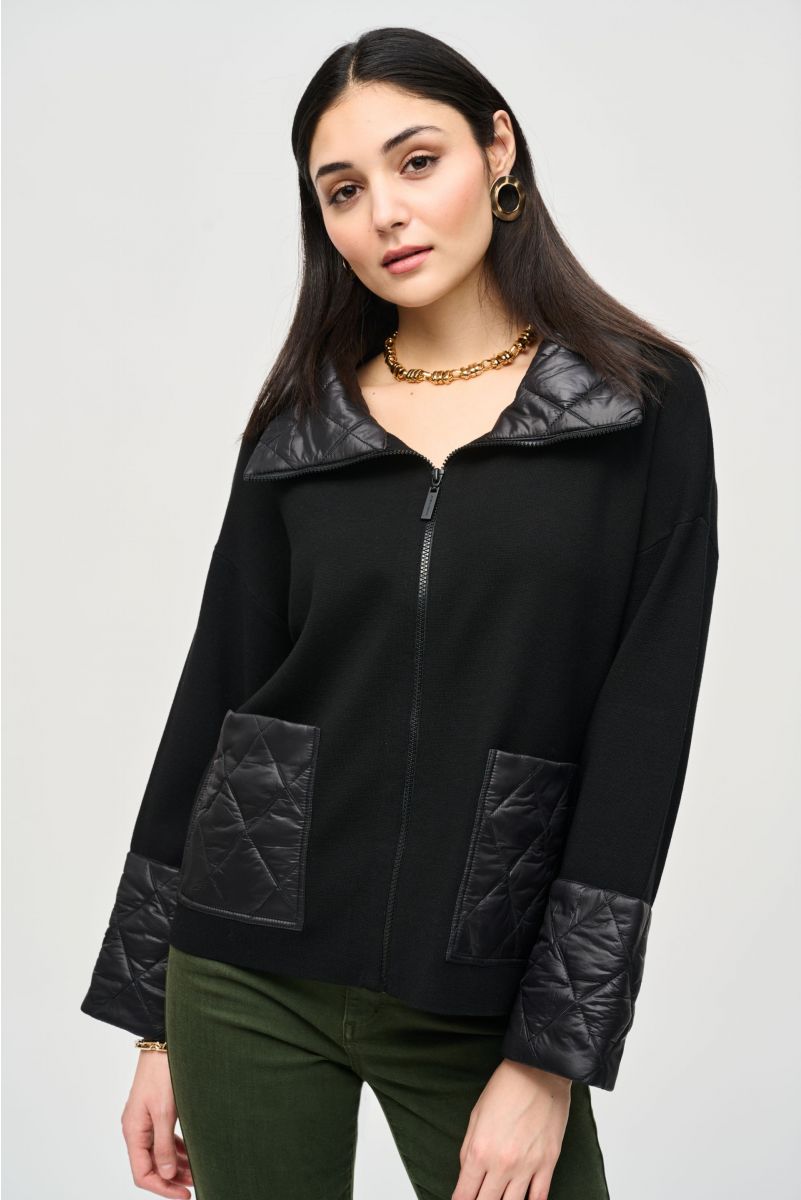 Black Quilted Knit Jacket with Zip Front | Joseph Ribkoff — AfterRetail