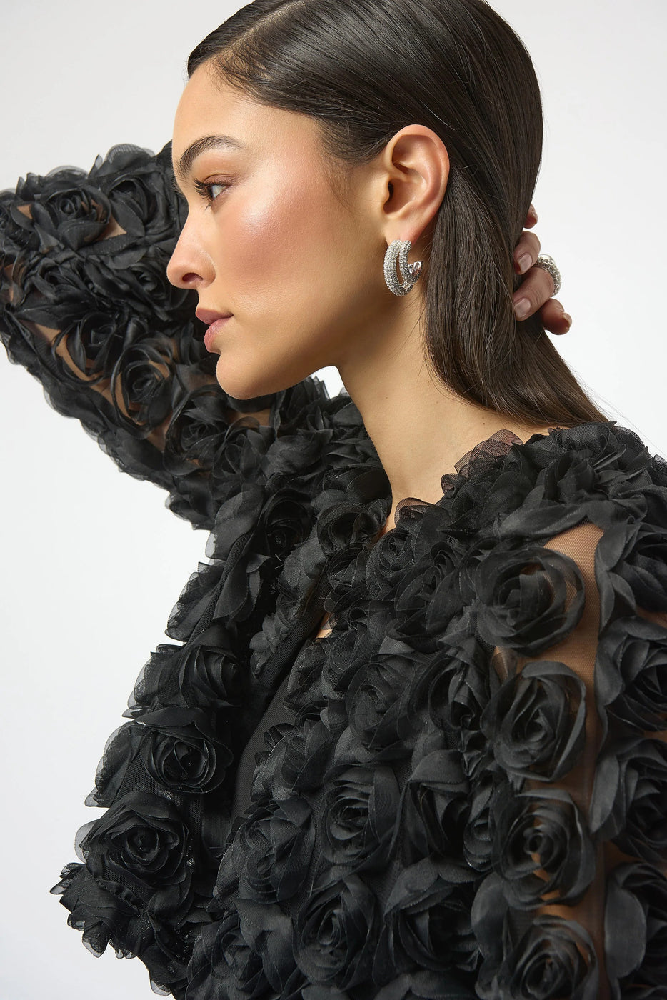 Joseph Ribkoff Black Bolero Jacket with 3D Woven Roses for Women ...