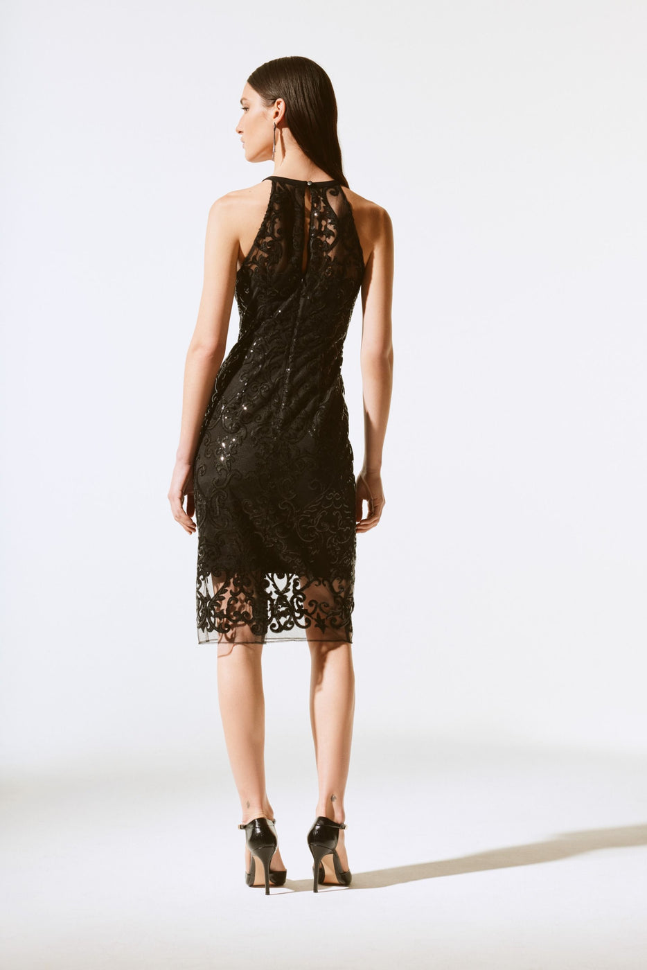 Black Sequined Lace Halter Evening Dress | Joseph Ribkoff — AfterRetail