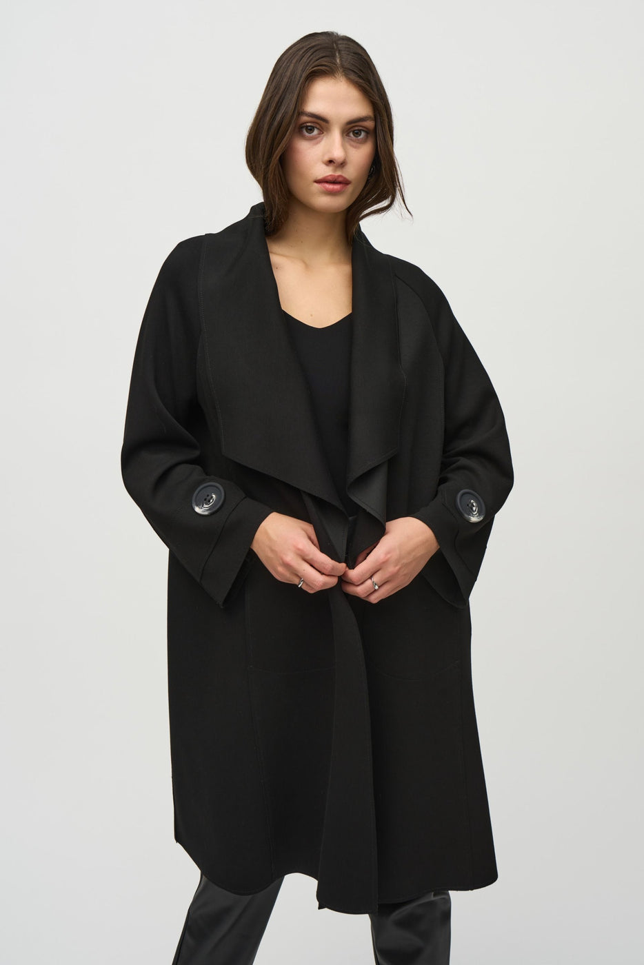 Joseph Ribkoff Black Shawl Collar Open Front Long Coat 244171 — AfterRetail