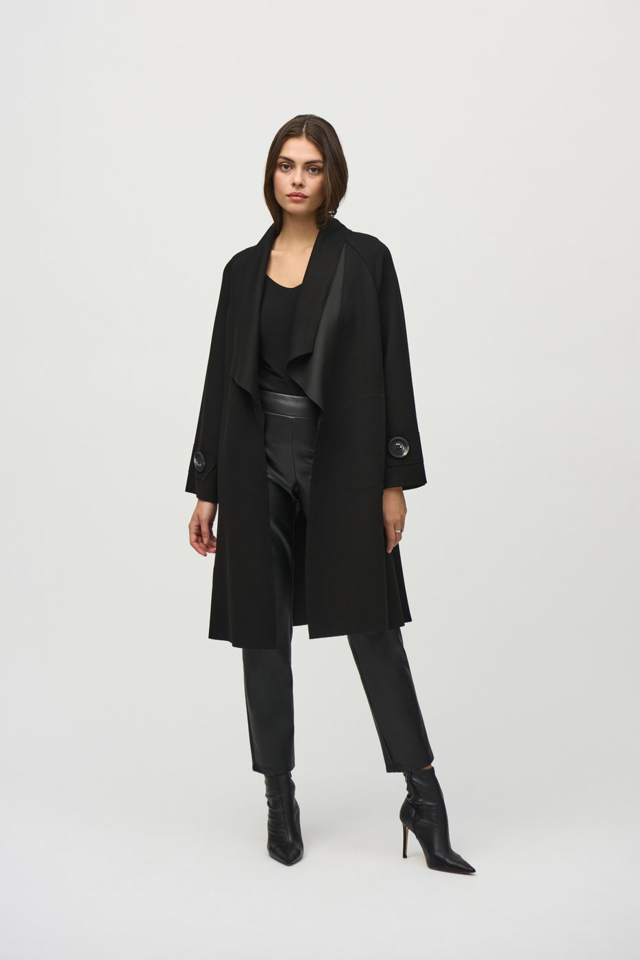 Joseph Ribkoff Black Shawl Collar Open Front Long Coat 244171 — AfterRetail