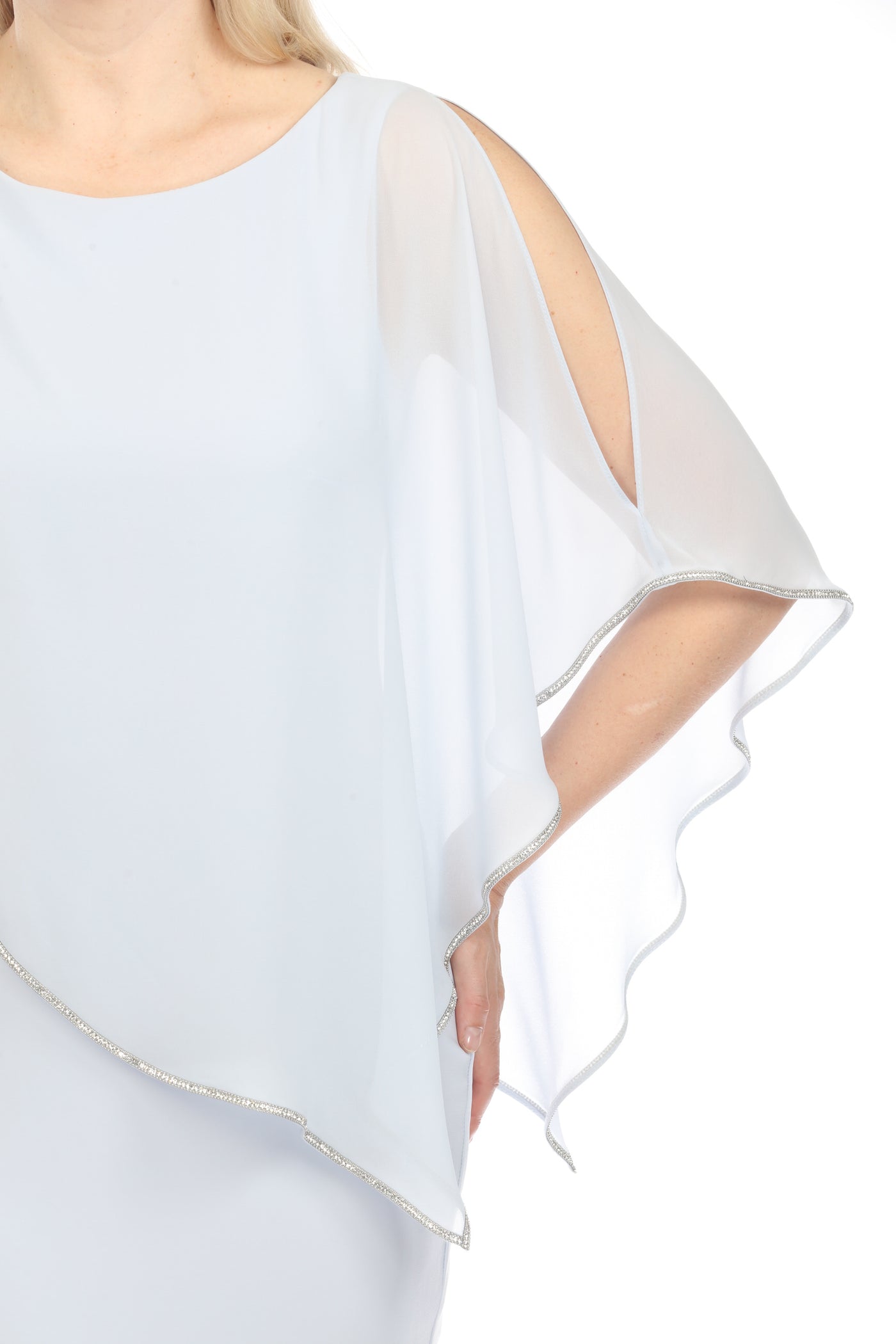 Joseph Ribkoff Celestial Blue Rhinestone Chiffon Overlay Sheath Dress ...