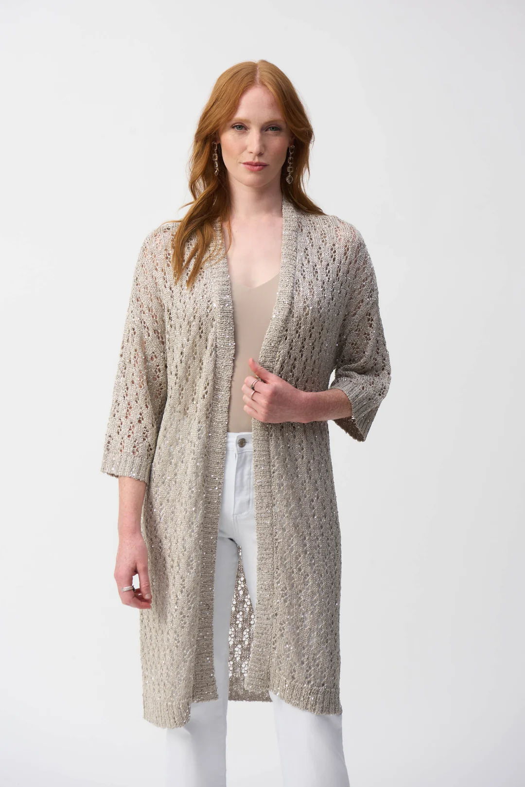 Joseph Ribkoff Champagne Sequined Open Front Cover Up Jacket 251929 ...
