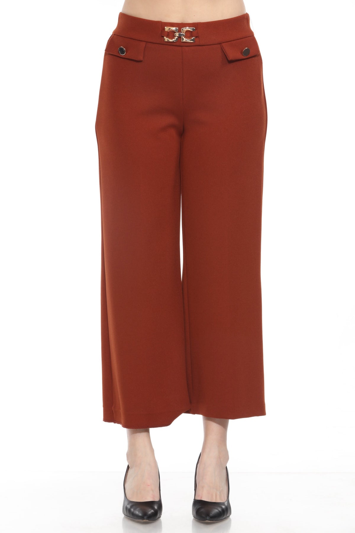 Joseph Ribkoff Cinnamon Buckle Detail Cropped Wide Leg Pants 243055 ...