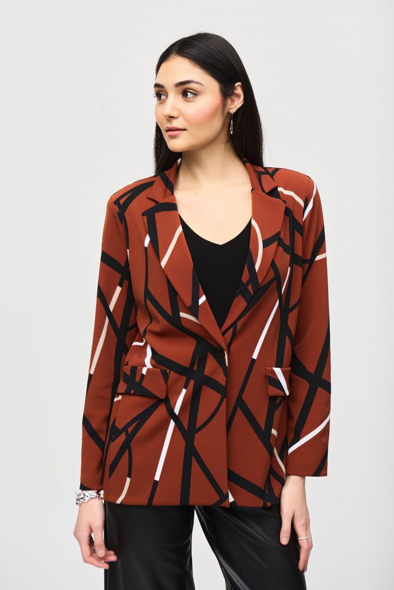 Joseph Ribkoff Cinnamon/Multi Abstract Print Blazer Jacket 243317 — AfterRetail