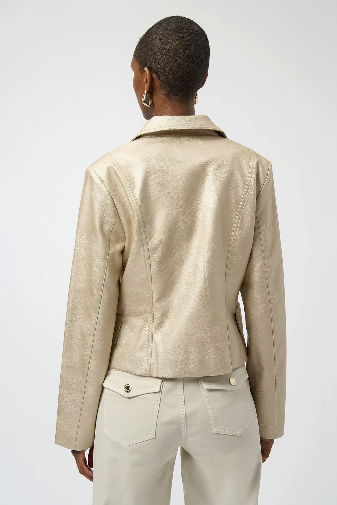 Joseph Ribkoff Gold Notched Collar Long Sleeves Leatherette Jacket 254