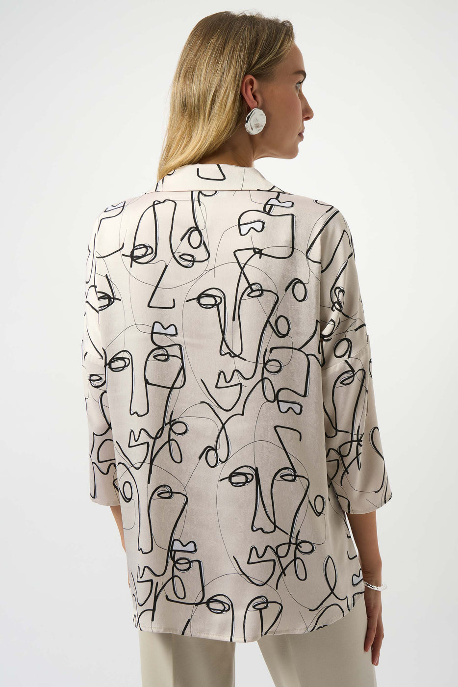 Joseph Ribkoff Hammered Satin Blouse with Abstract Face Print for Women ...