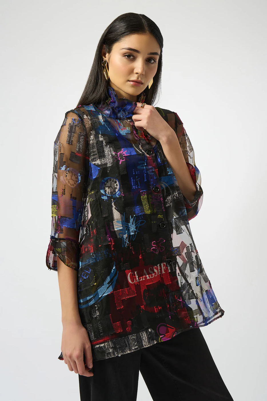 Joseph Ribkoff Multi Word Print Mock Collar 3/4 Sleeves Blouse 253254 ...