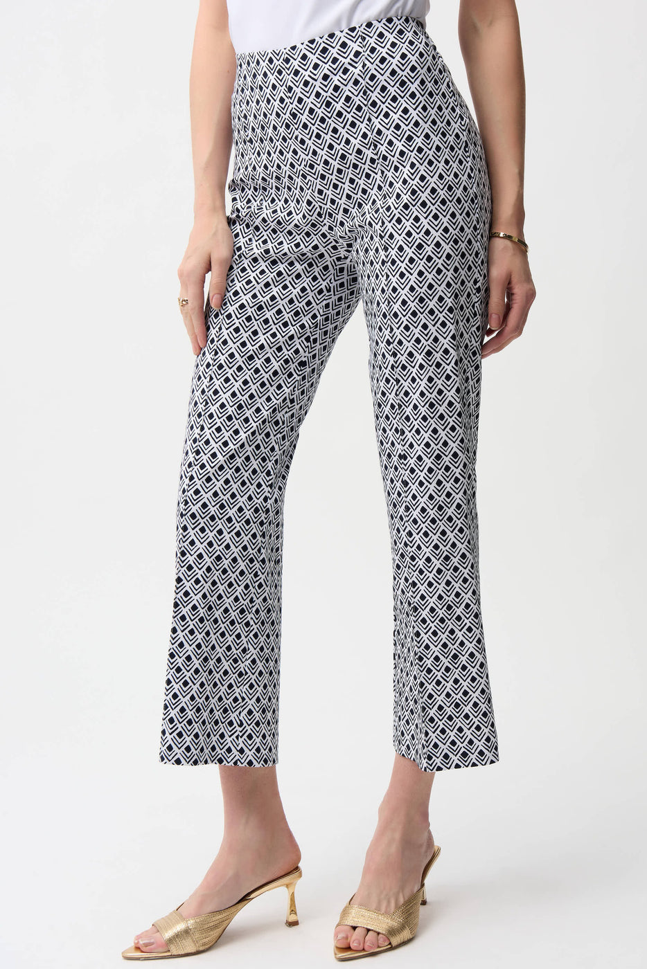 Joseph Ribkoff Vanilla/Midnight Blue Geometric Flared Crop Pant 261083 ...