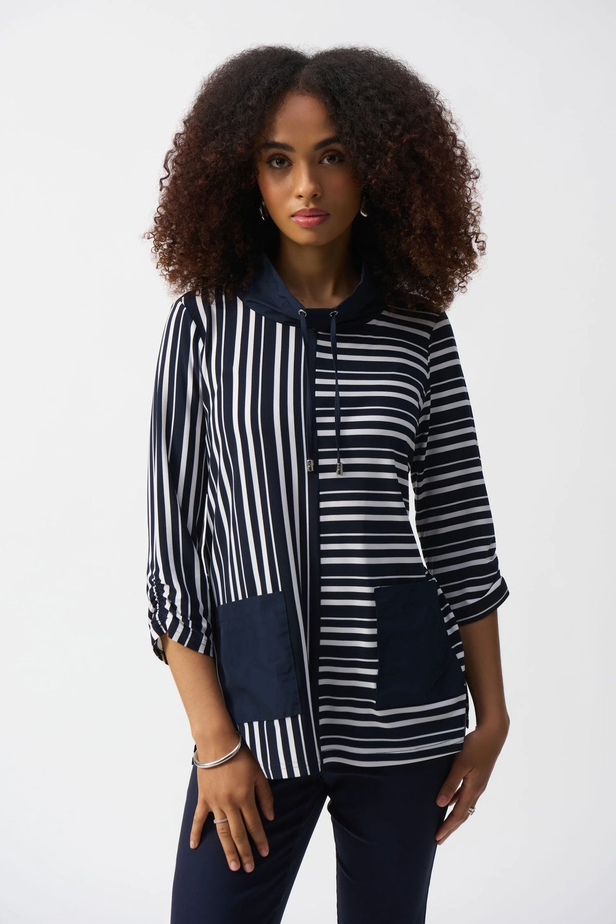 Joseph Ribkoff Vanilla/Midnight Blue Striped Boxy Tunic Top 251126 — AfterRetail