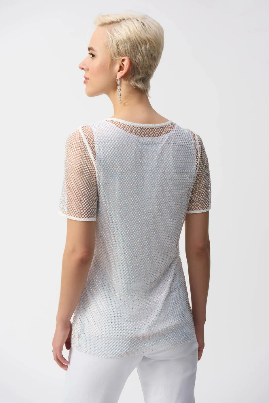 Joseph Ribkoff Vanilla Rhinestone Mesh and Camisole 2-Piece Short Slee ...