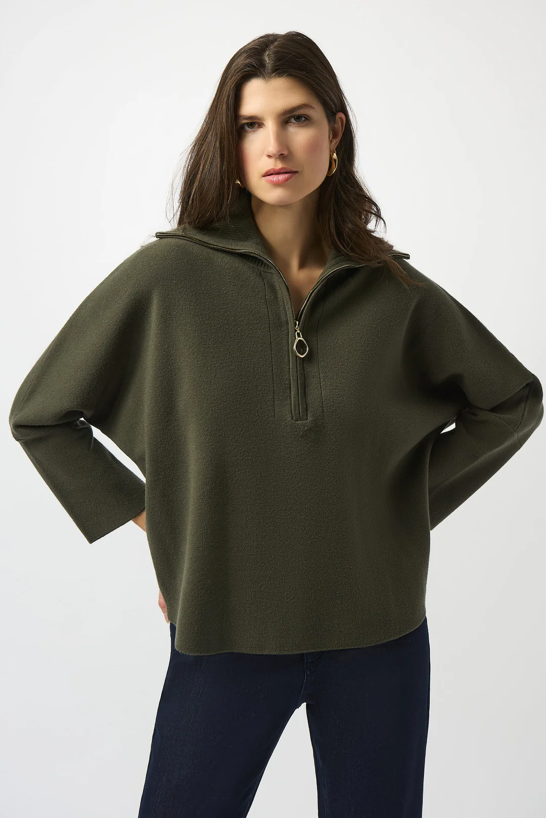 Joseph Ribkoff Zipped Collar 3/4 Sleeves Boxy Sweater Top 253963 ...