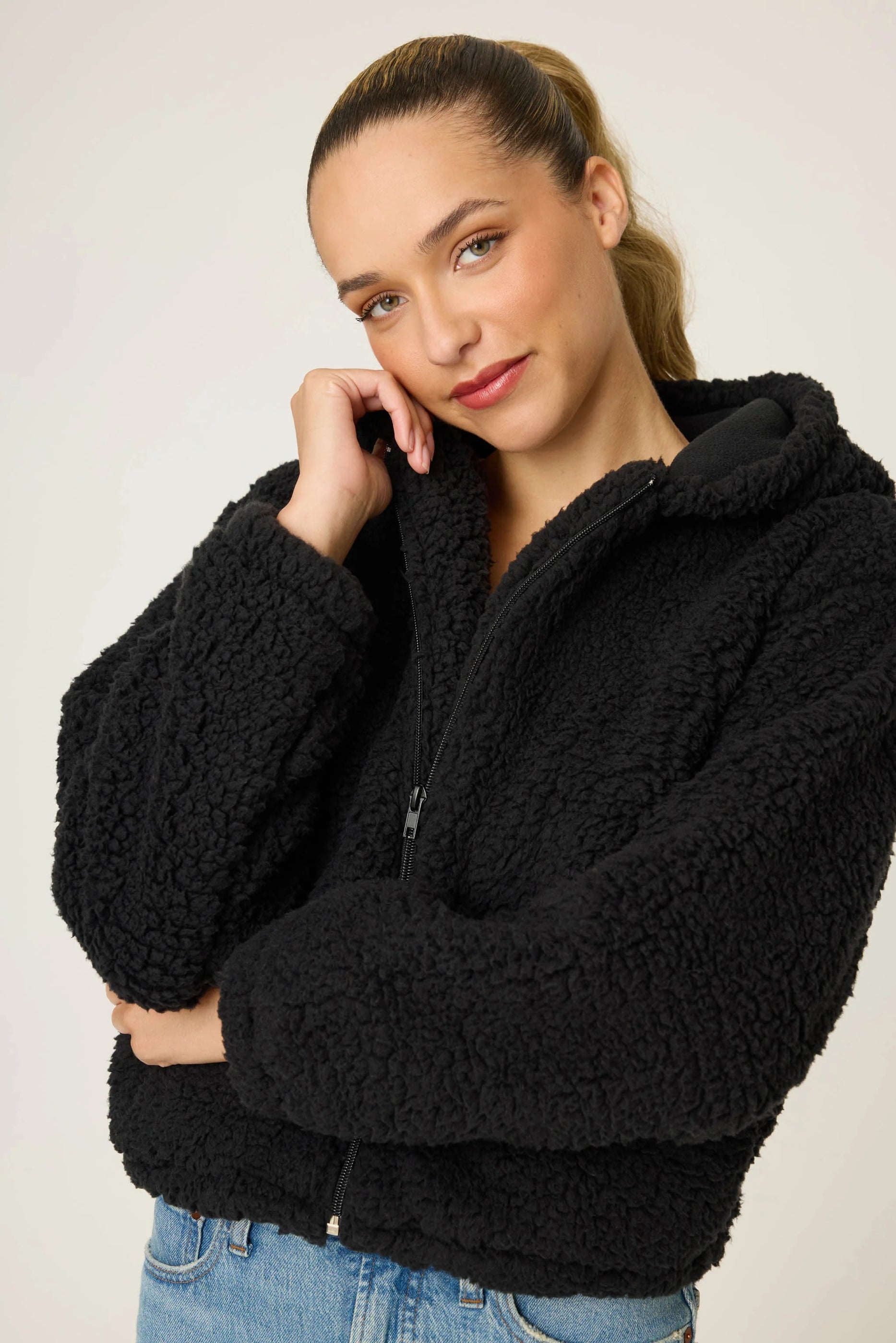 PJ Salvage Let's Get Cozy Hooded Zip-Up Jacket | Cozy Faux Fur for ...