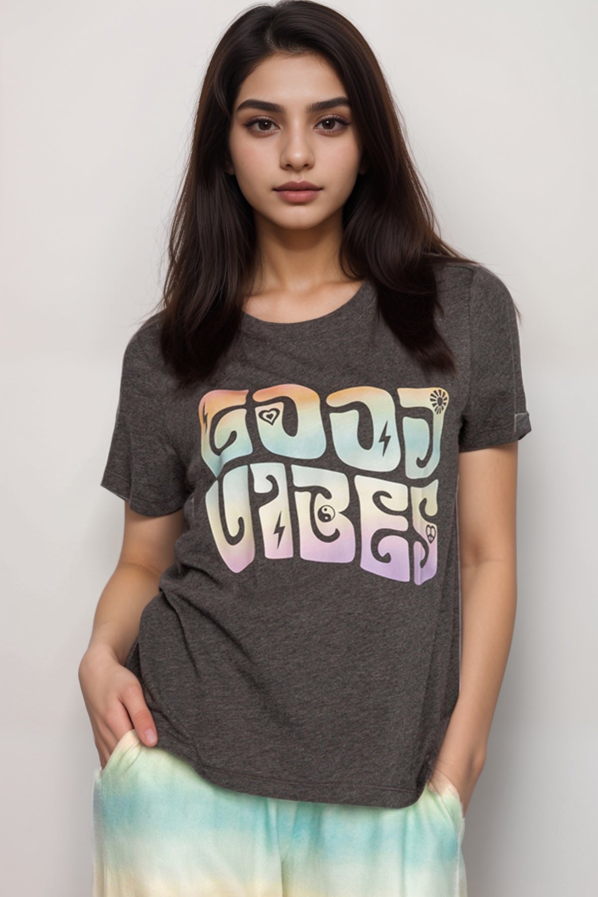 PJ Salvage Charcoal Gradient Good Vibes Tee RKGGT — AfterRetail