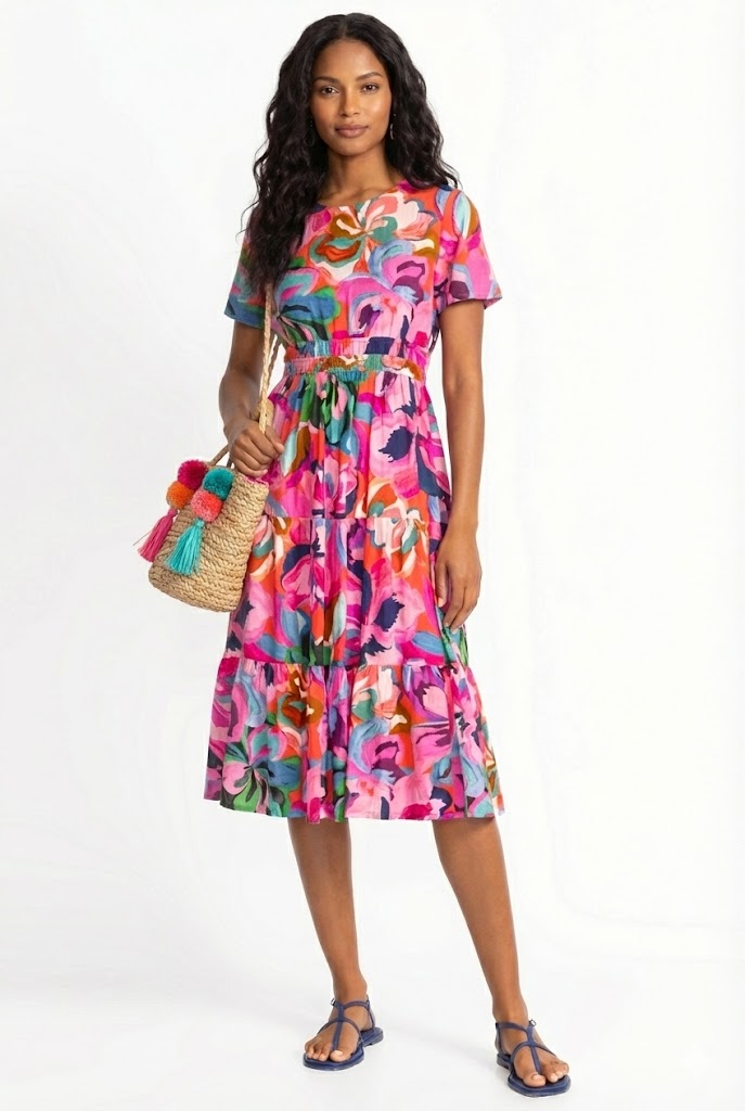 Johnny Was Smocked Cotton Floral Tier Dress Slip Ambre W34325-4 — AfterRetail