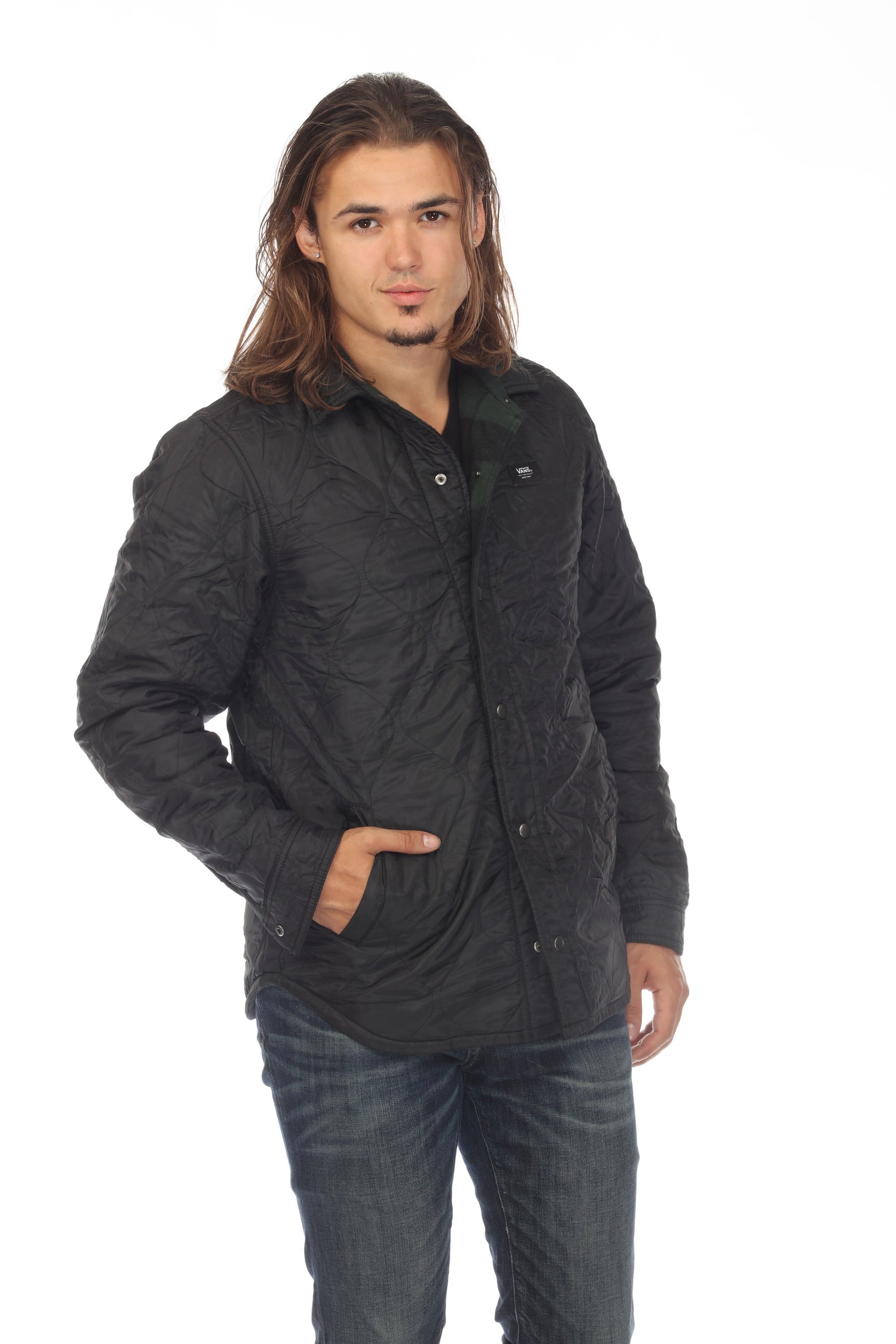 VANS Green/Black Plaid Armstrong Reversible Flannel Chore Coat Jacket ...