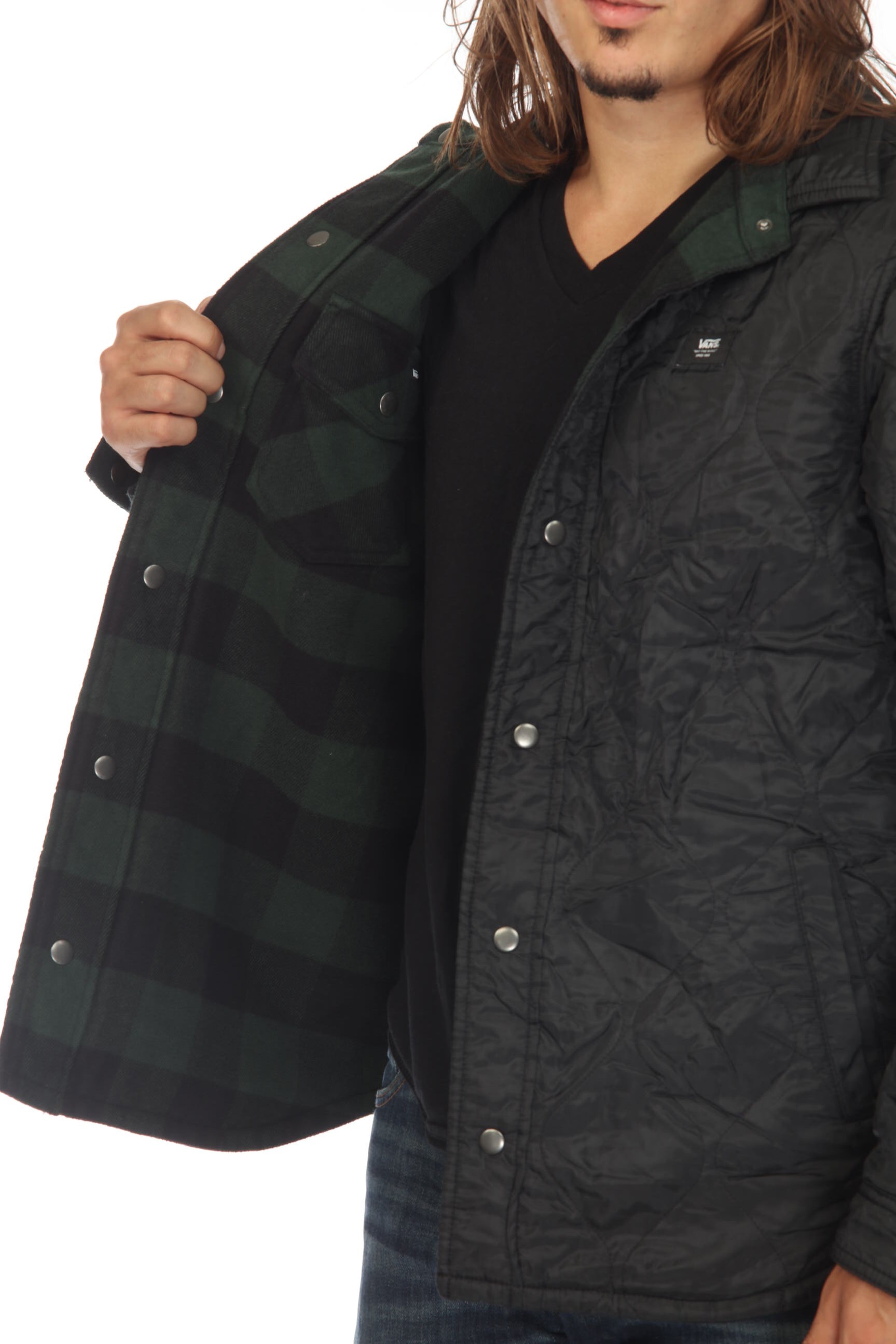 VANS Green/Black Plaid Armstrong Reversible Flannel Chore Coat Jacket ...