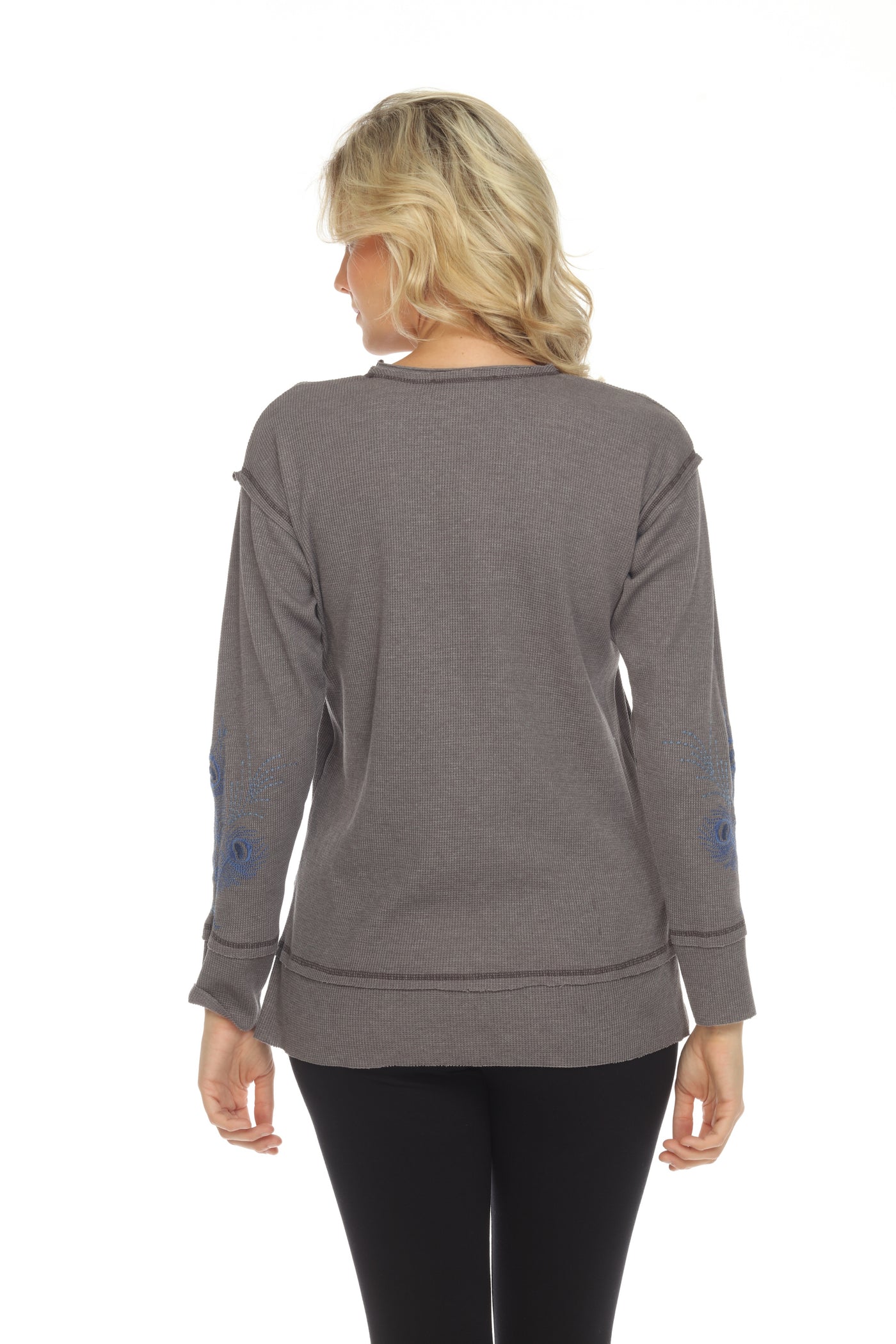 Boho Chic Oversized Thermal Sweatshirt with Peacock Embroidery | Johnny ...